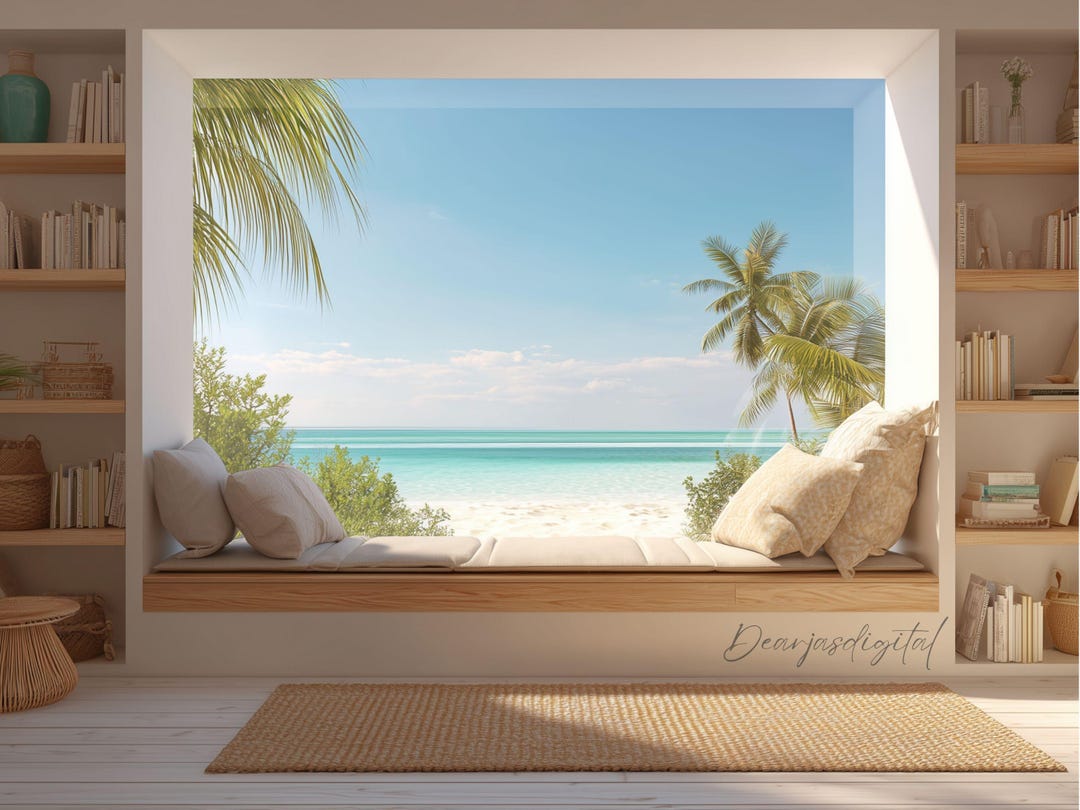 Virtual Zoom Background With Tropical Beach Window View | Realistic ...