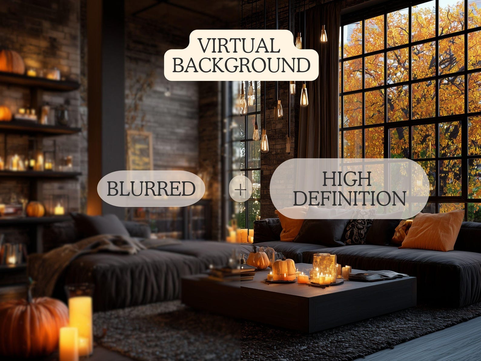 Autumn Zoom Background | Halloween Virtual Backdrop | Cozy Pumpkin ...