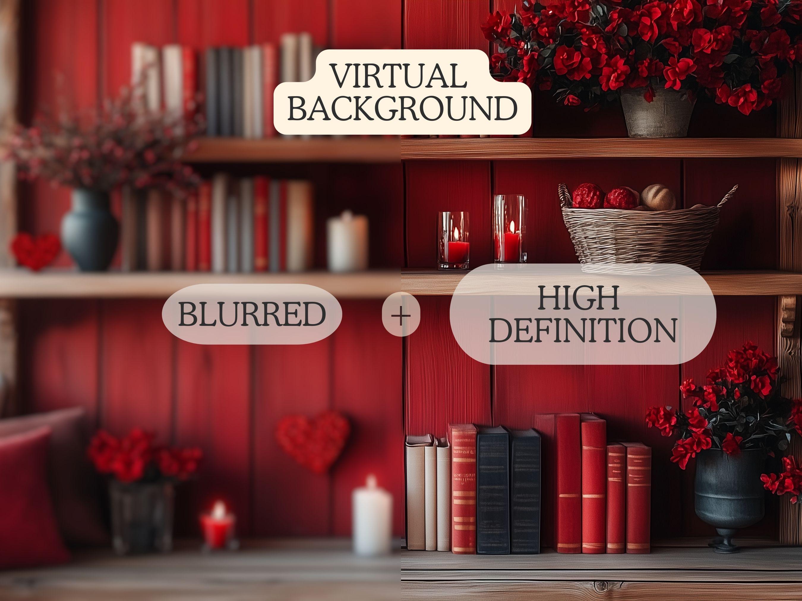 Valentine's Day Virtual Background | Bookshelves With Red Roses ...