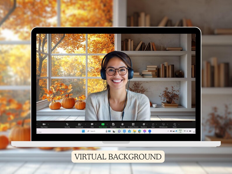 Autumn Bookshelf Virtual Background | Cozy Fall Zoom Backdrop (PNG) - Etsy