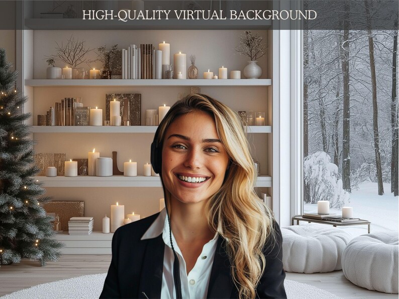 Modern Home Office Zoom Background | Christmas Virtual Backdrop | Cozy Winter Decor | Festive ...