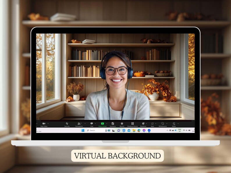 Zoom Background | Autumn Bookshelves | Cozy Virtual Meeting Backdrop ...