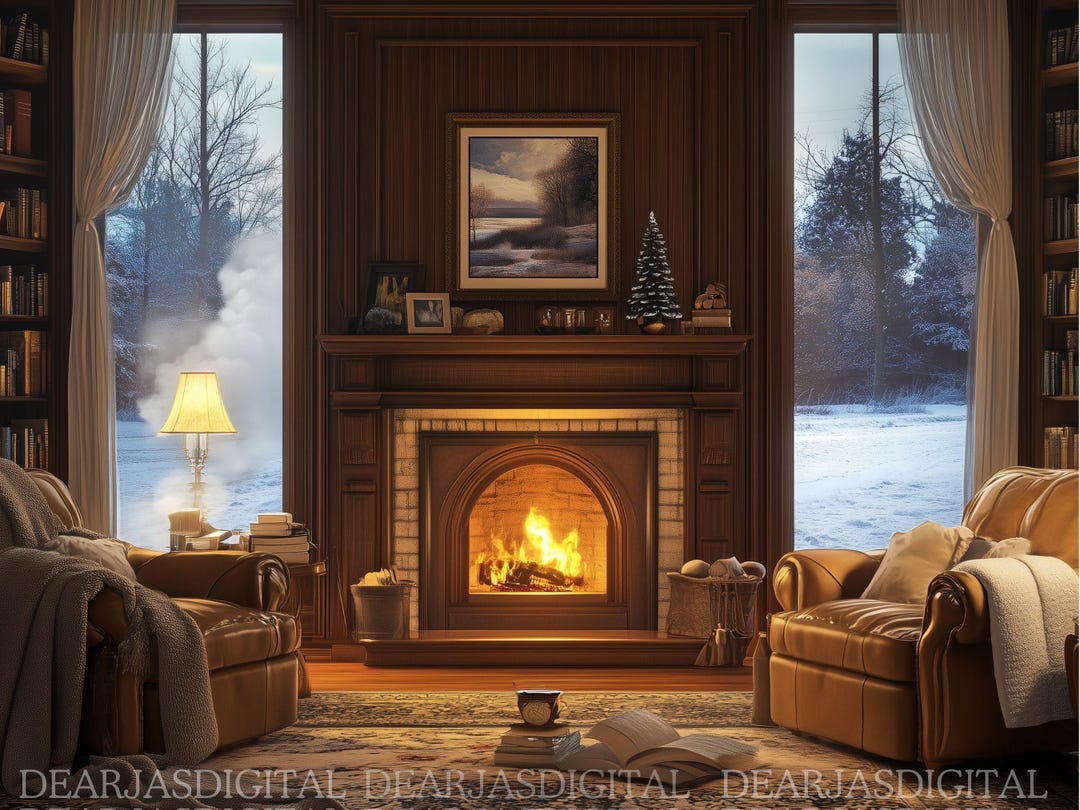 Cozy Winter Home Rustic Virtual Background Zoom Background Digital ...