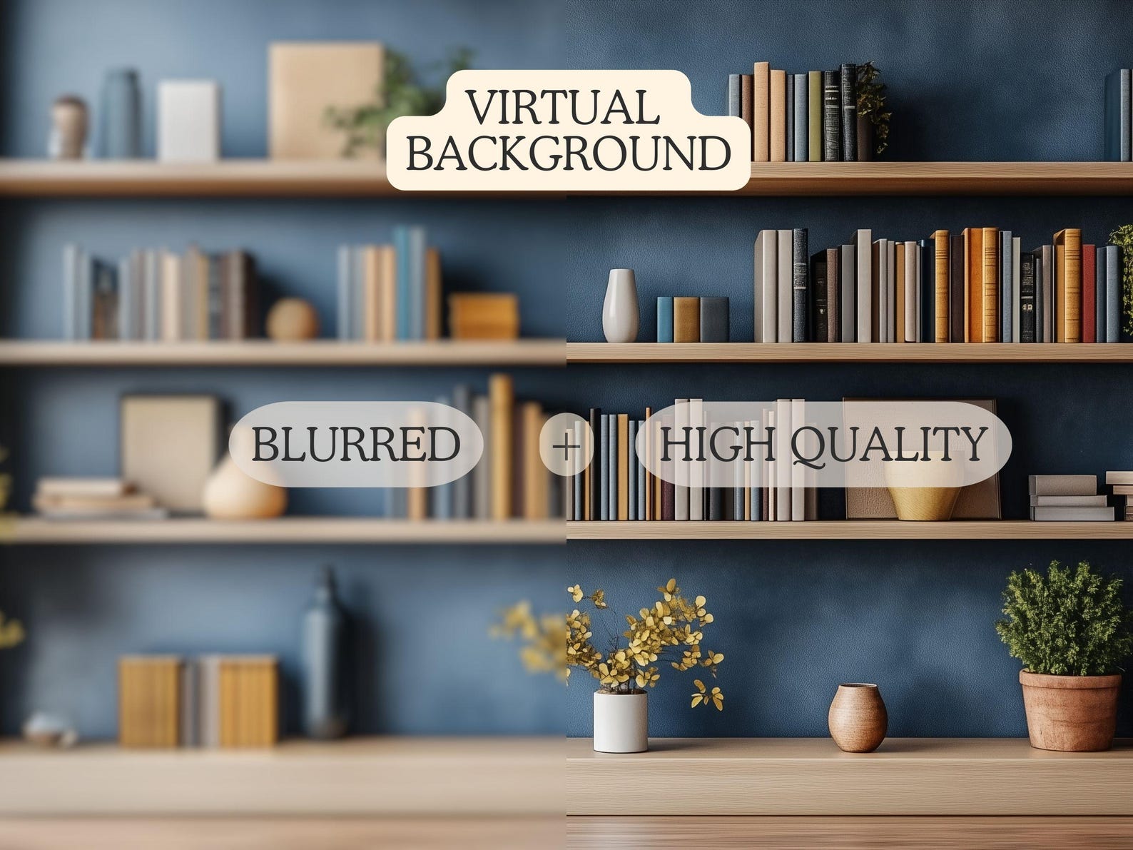 Modern Bookshelf Virtual Background | Zoom, Teams (instant Download PNG ...