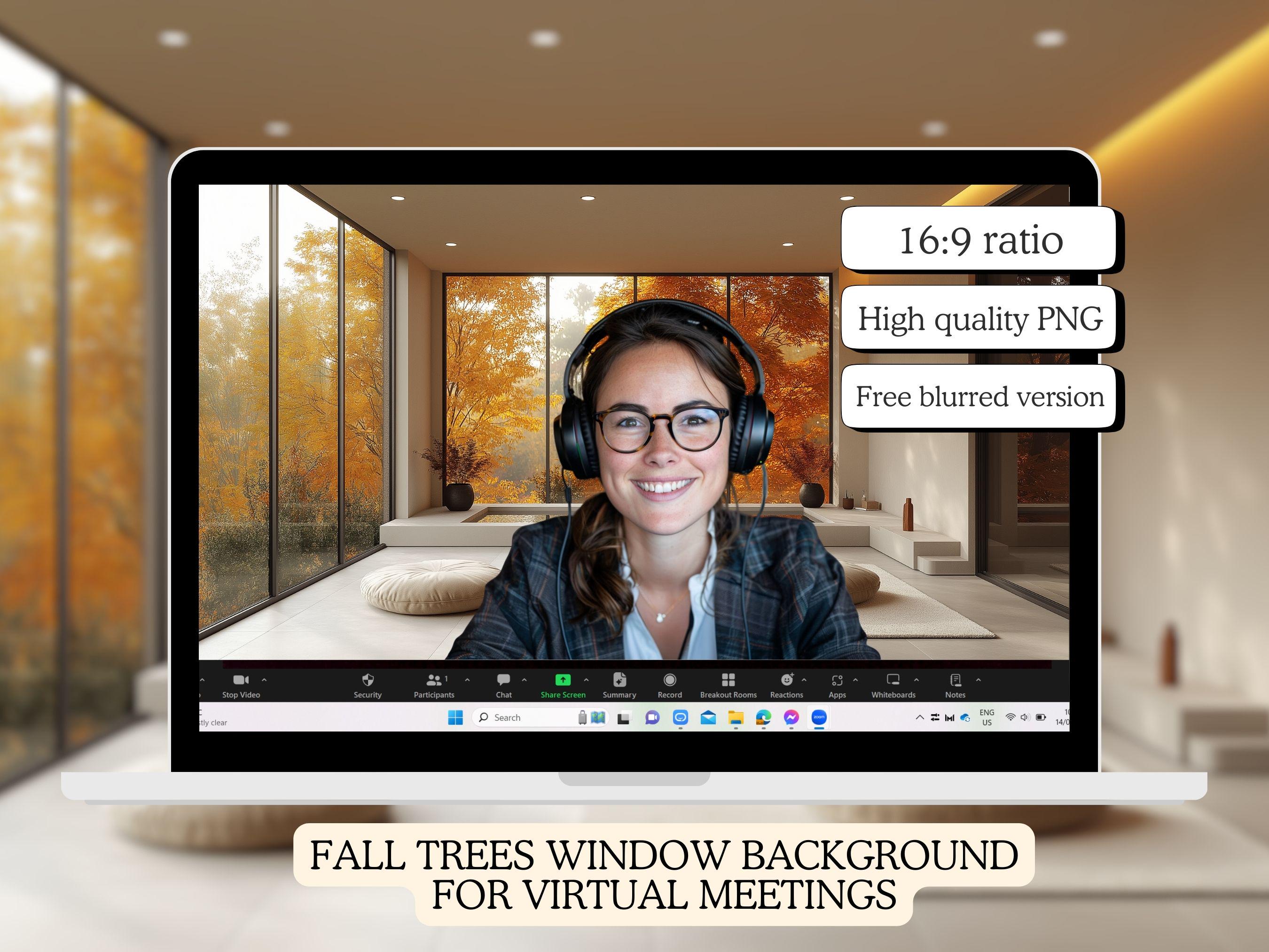 Fall Trees Window Virtual Background Autumn Scenic Backdrop for Zoom Cozy Home Office Decor Zoom ...