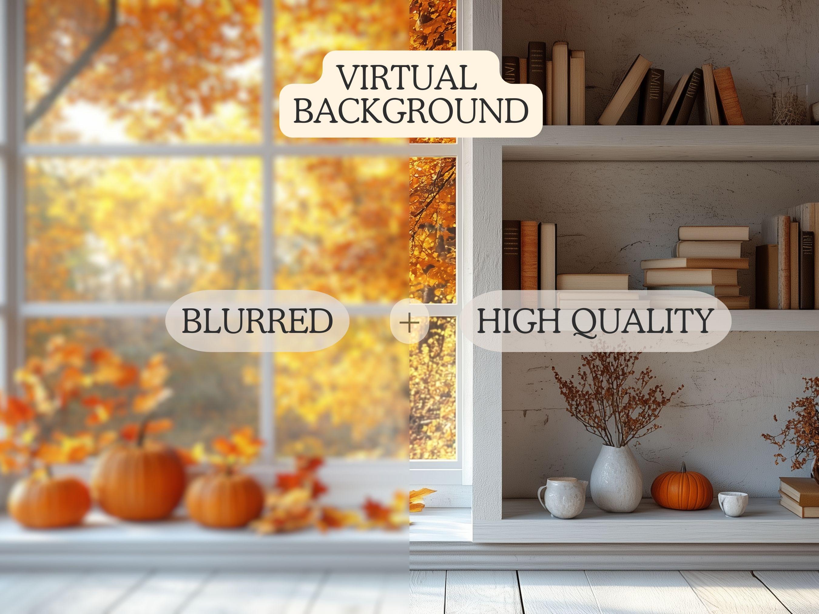Autumn Theme Bookshelf Virtual Background | Cozy Fall Backdrop for Zoom ...