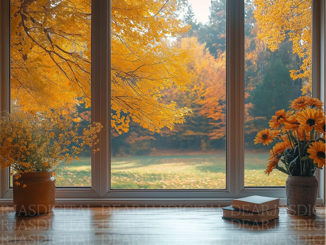 Cozy Autumn Wallpaper | Fall Trees Window Virtual Background for Zoom ...