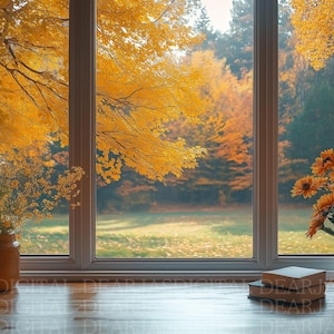 Cozy Autumn Wallpaper | Fall Trees Window Virtual Background for Zoom ...