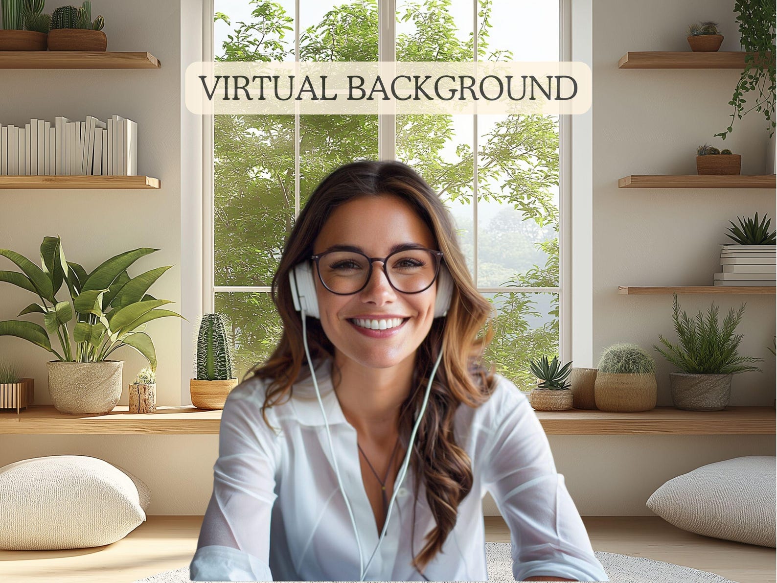 Minimalist Virtual Background for Zoom, Teams, Meets, Webex Room With Window and Plants Decor ...