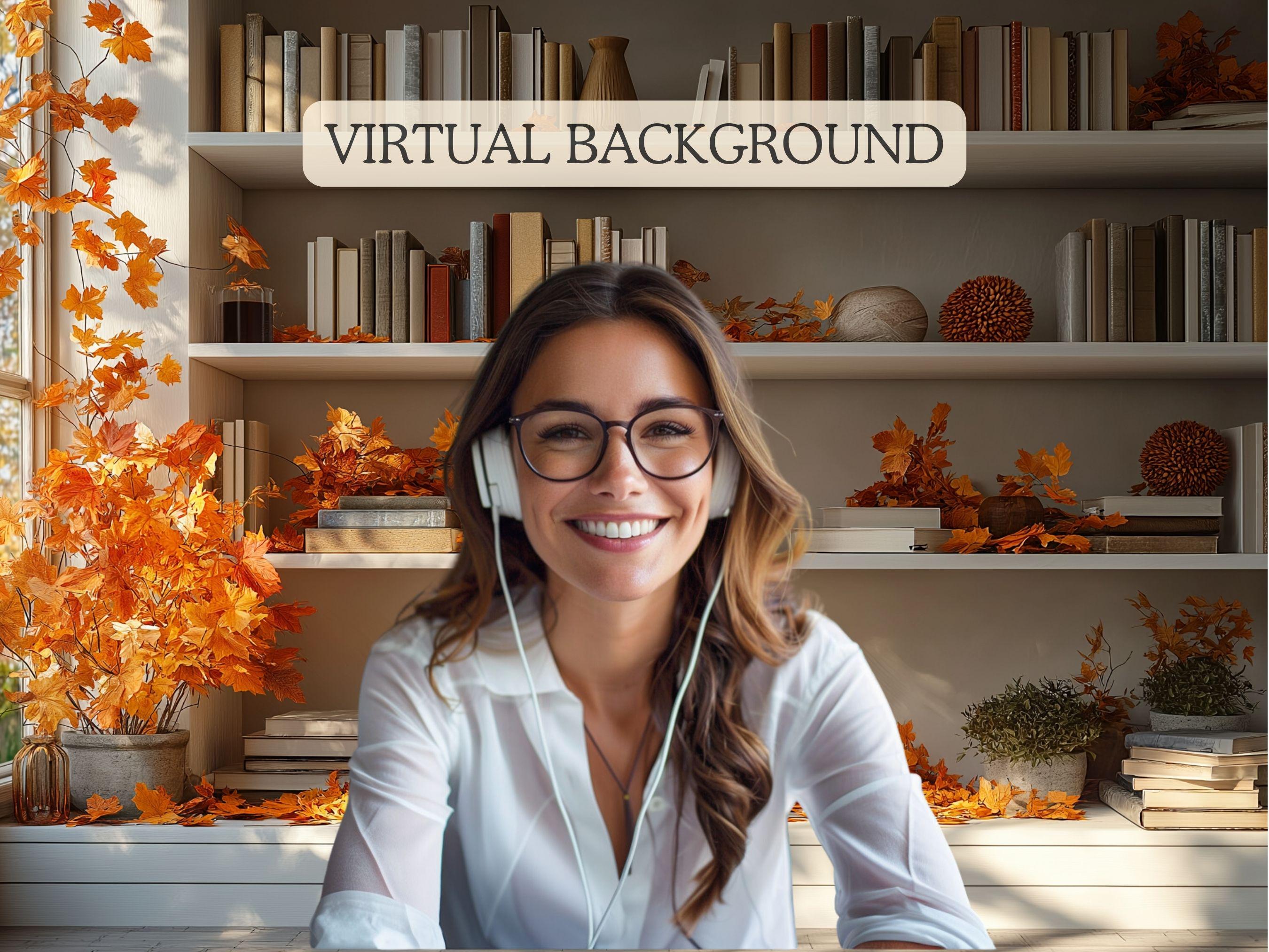 Autumn Theme Bookshelf Virtual Background | Cozy Fall Backdrop for Zoom ...
