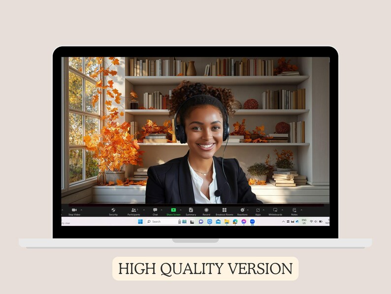 Autumn Theme Bookshelf Virtual Background | Cozy Fall Backdrop for Zoom ...