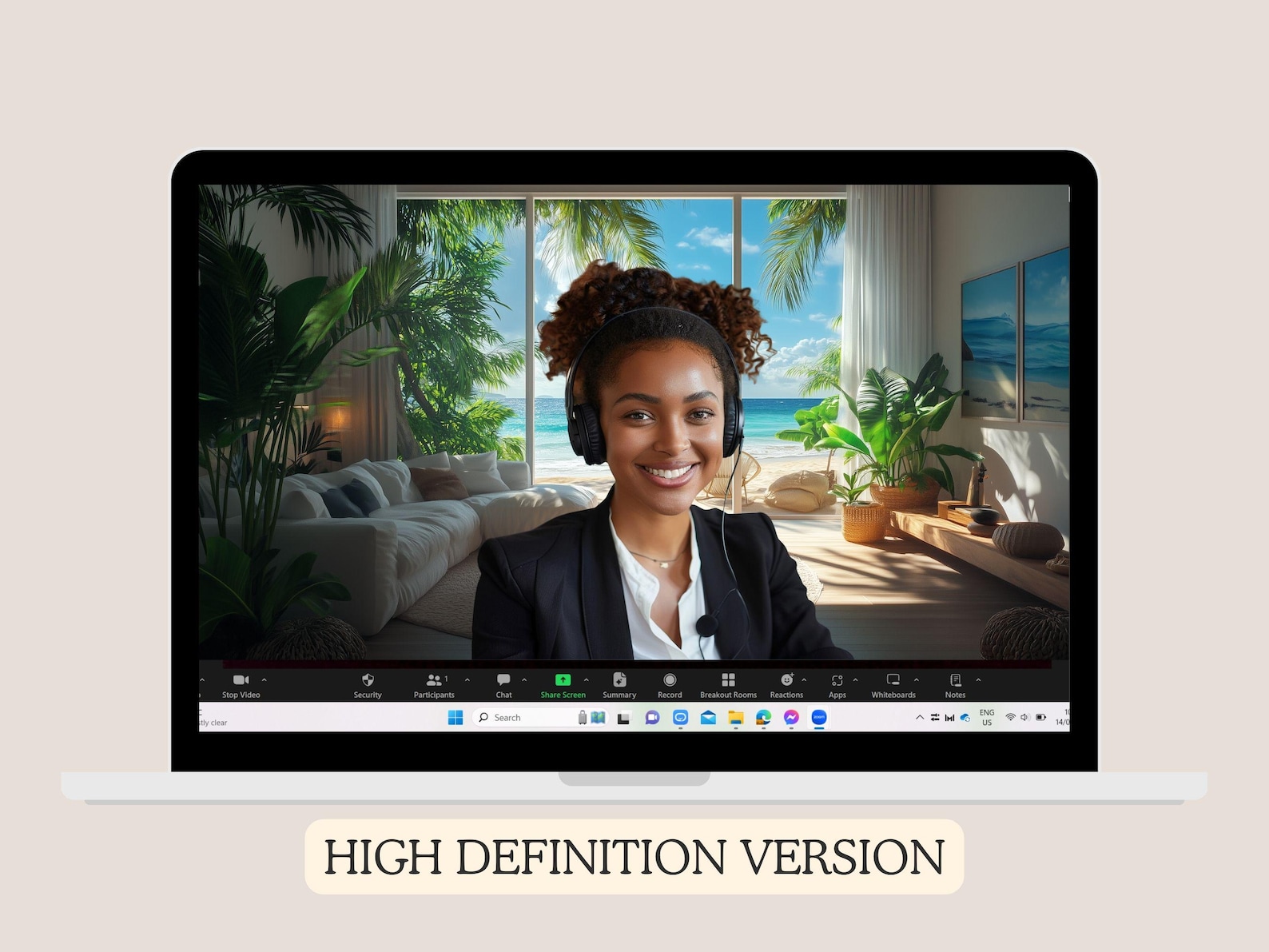 Virtual Background Beach View Living Room | Scenic Coastal Digital ...