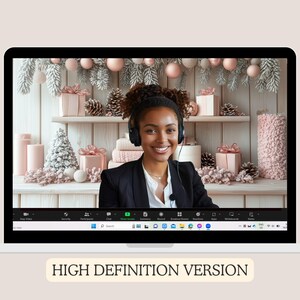 Pink Cozy Christmas Bookshelves Zoom Background Home Office Virtual ...