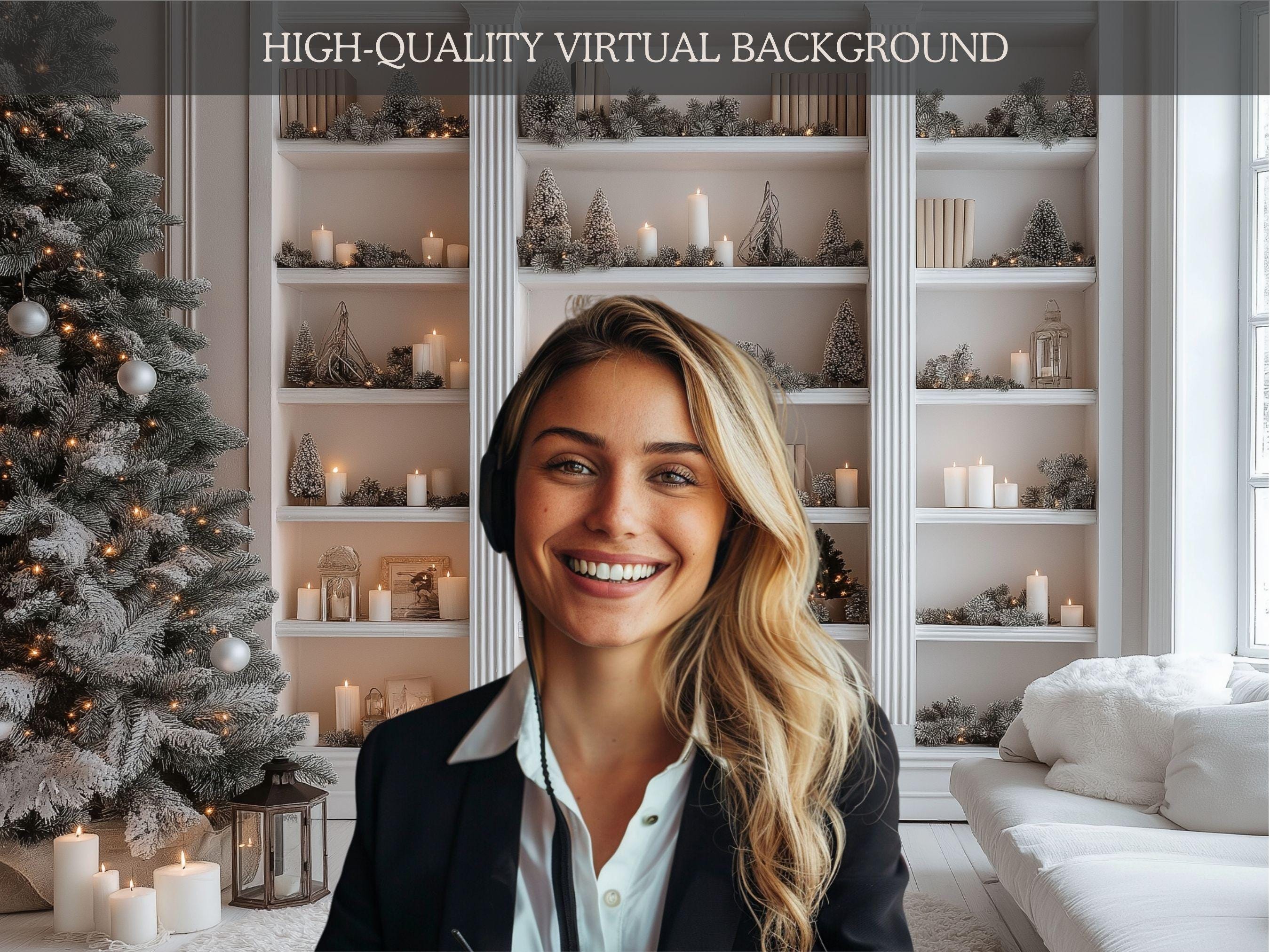 Winter Bookshelf Virtual Background Zoom Meetings, Christmas Themed Professional Home Office ...