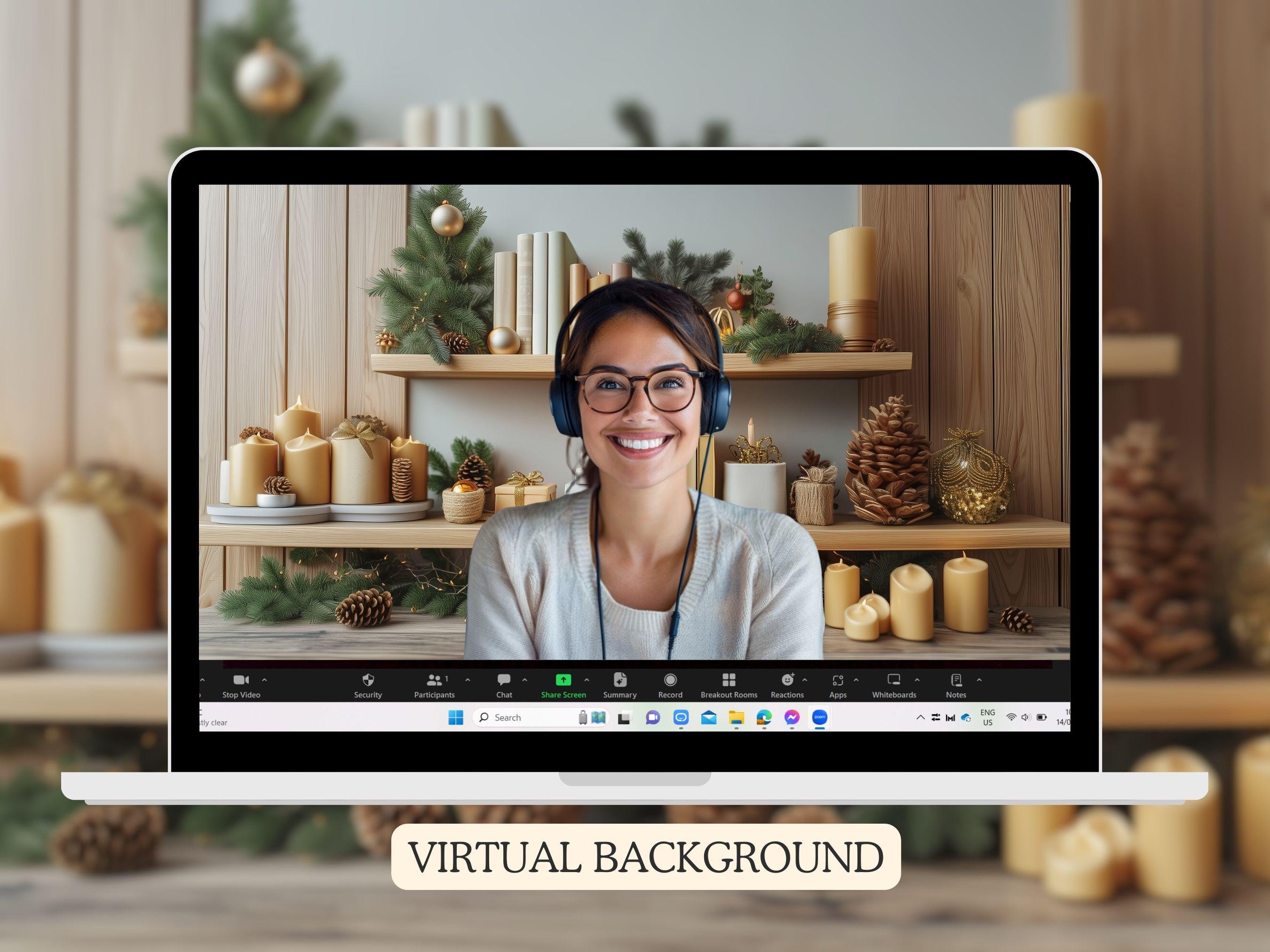 Christmas Backdrop for Online Meetings Zoom Backgrounds Bookshelf Decor ...