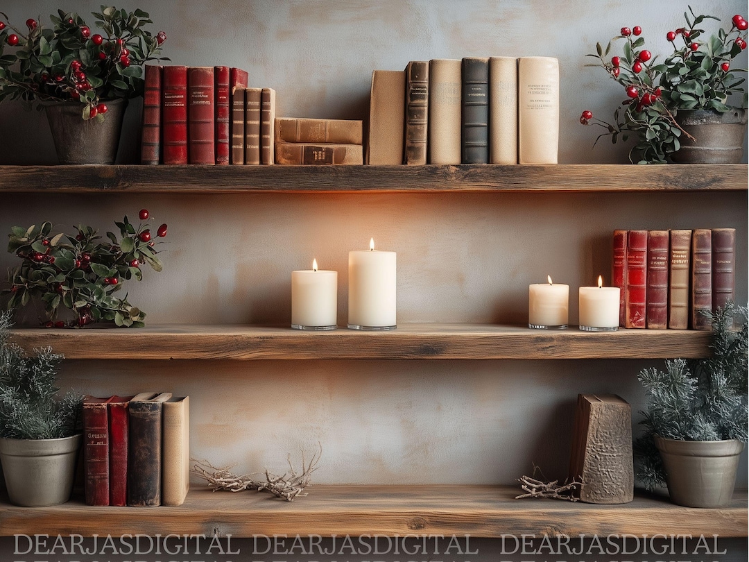 Winter Bookshelf Virtual Background Zoom Meetings, Christmas Themed Professional Home Office ...