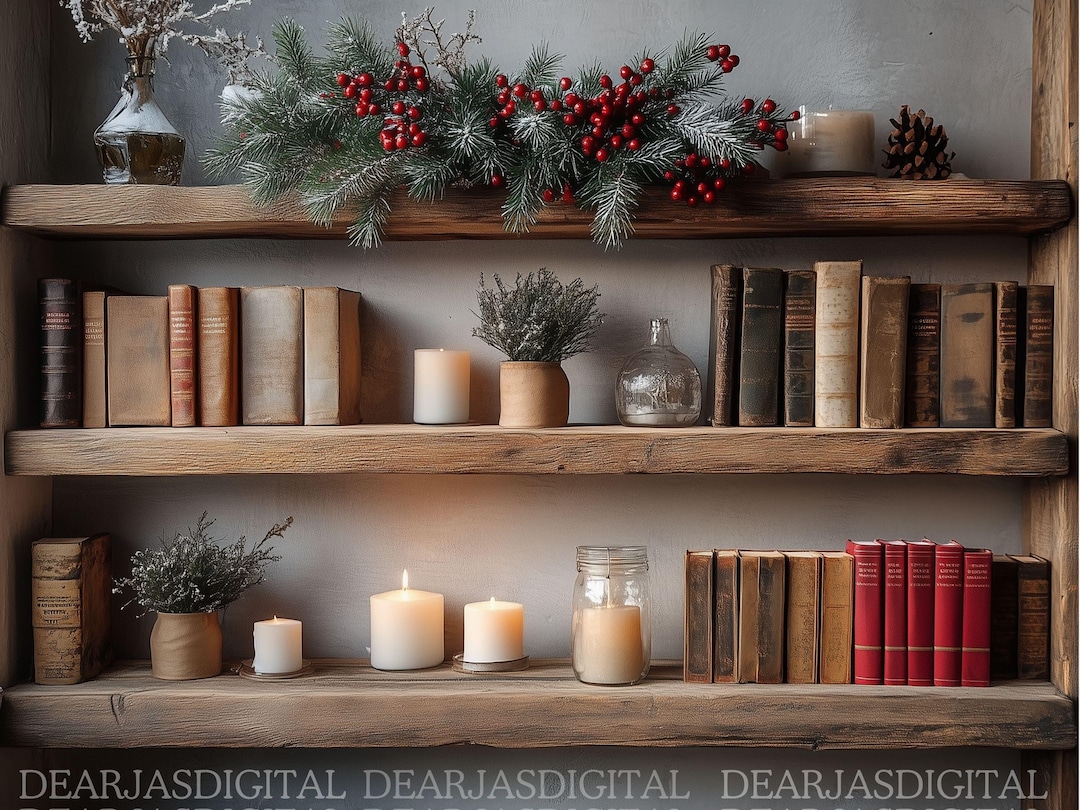 Winter Bookshelf Virtual Background Zoom Meetings, Christmas Themed Professional Home Office ...