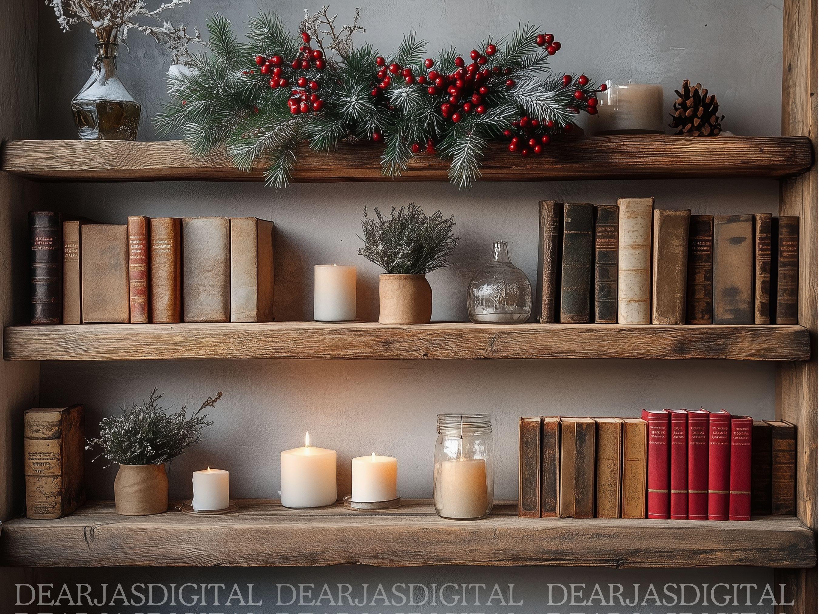 Winter Bookshelf Virtual Background Zoom Meetings, Christmas Themed Professional Home Office ...