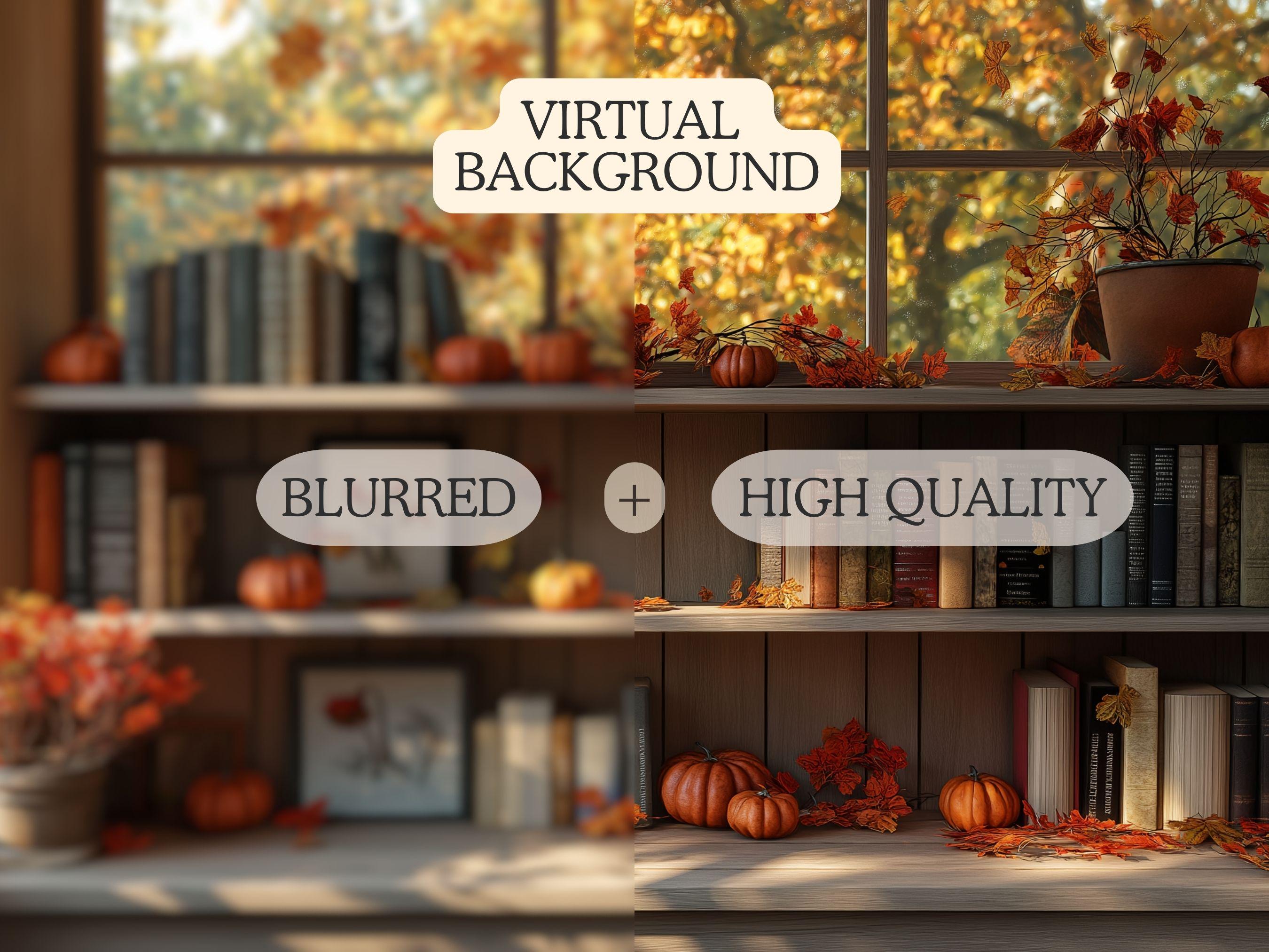 Autumn Theme Bookshelf Virtual Background Cozy Fall Backdrop for Zoom ...
