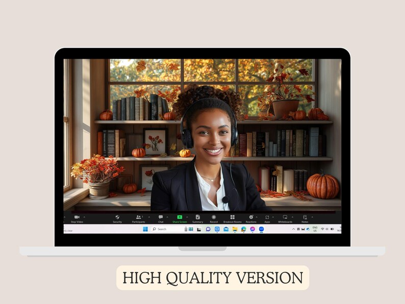 Autumn Theme Bookshelf Virtual Background Cozy Fall Backdrop for Zoom ...