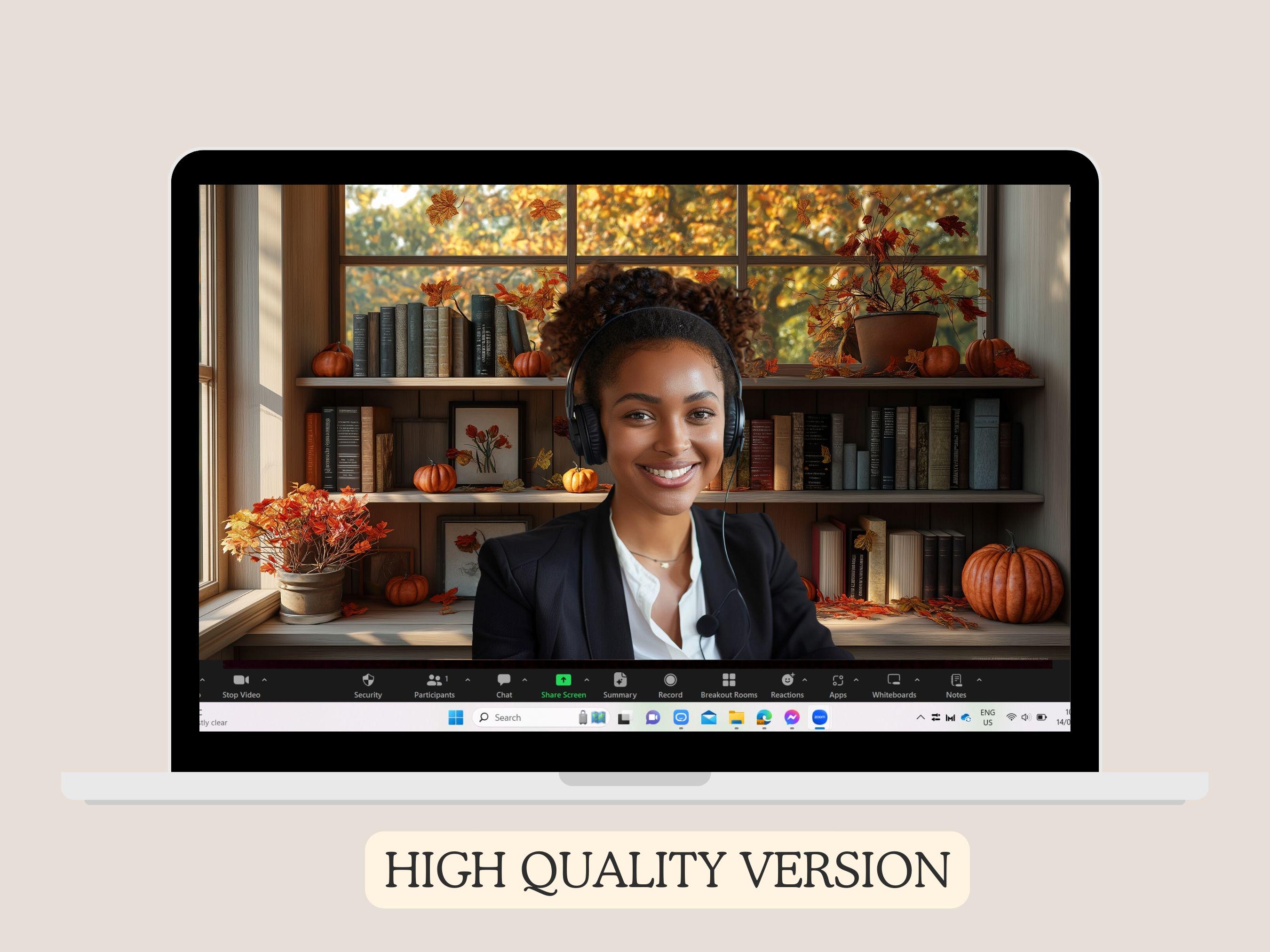 Autumn Theme Bookshelf Virtual Background Cozy Fall Backdrop for Zoom ...