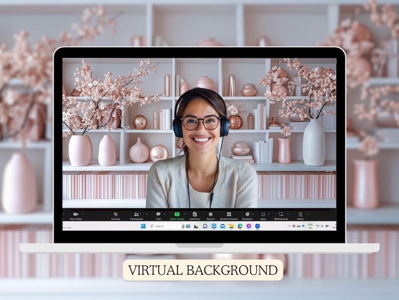 Pink Bookshelves Virtual Background | Zoom, Teams & Google Meet ...