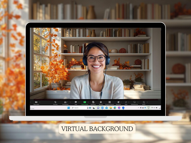 Autumn Theme Bookshelf Virtual Background | Cozy Fall Backdrop for Zoom ...