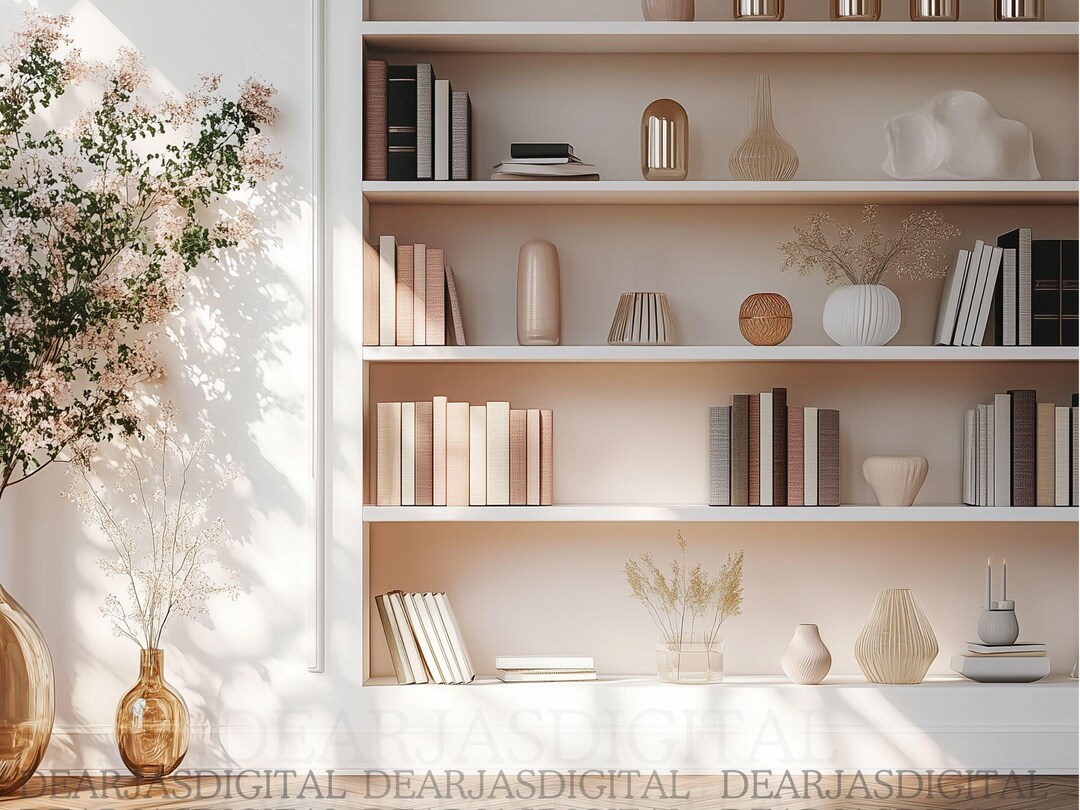 Virtual Background Pink Spring Bookshelf for Zoom Meetings, Home Office ...