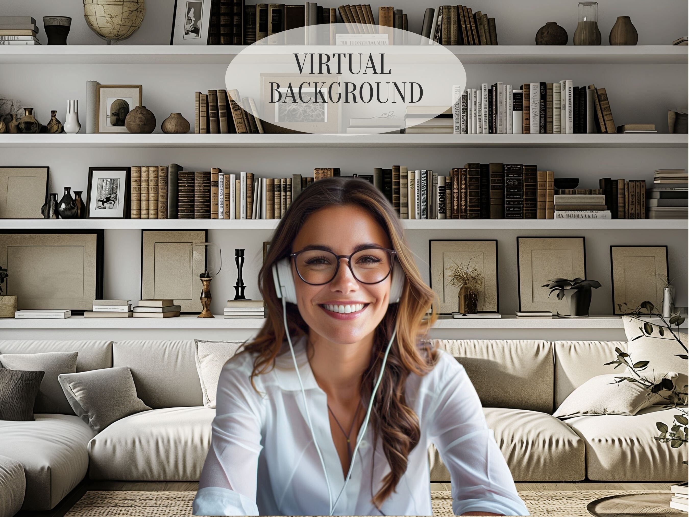 Zoom Background Bookcase, Virtual Background for Video Conference ...