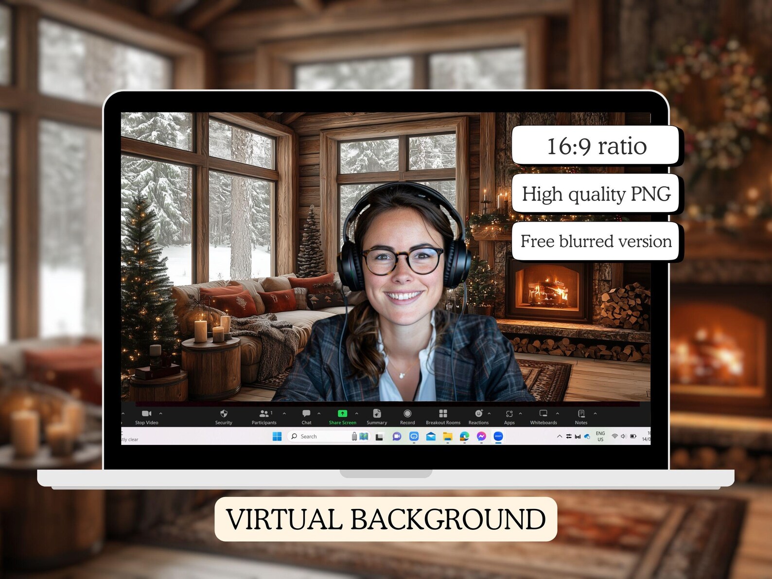 Christmas Zoom Backgrounds | Rustic Winter Cabin | Realistic Home ...