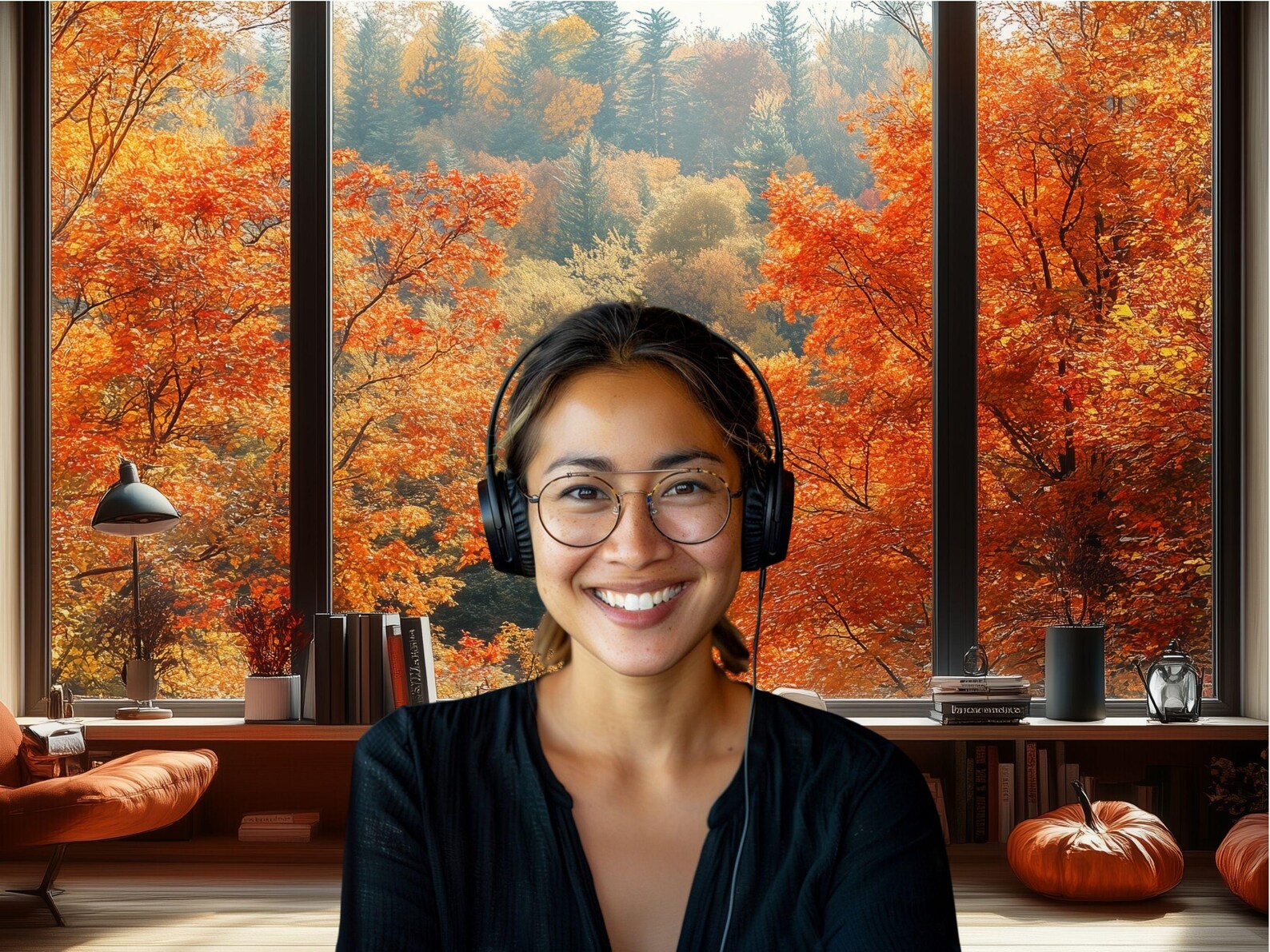 Fall Trees Window Virtual Background | Cozy Autumn Zoom Backdrop ...