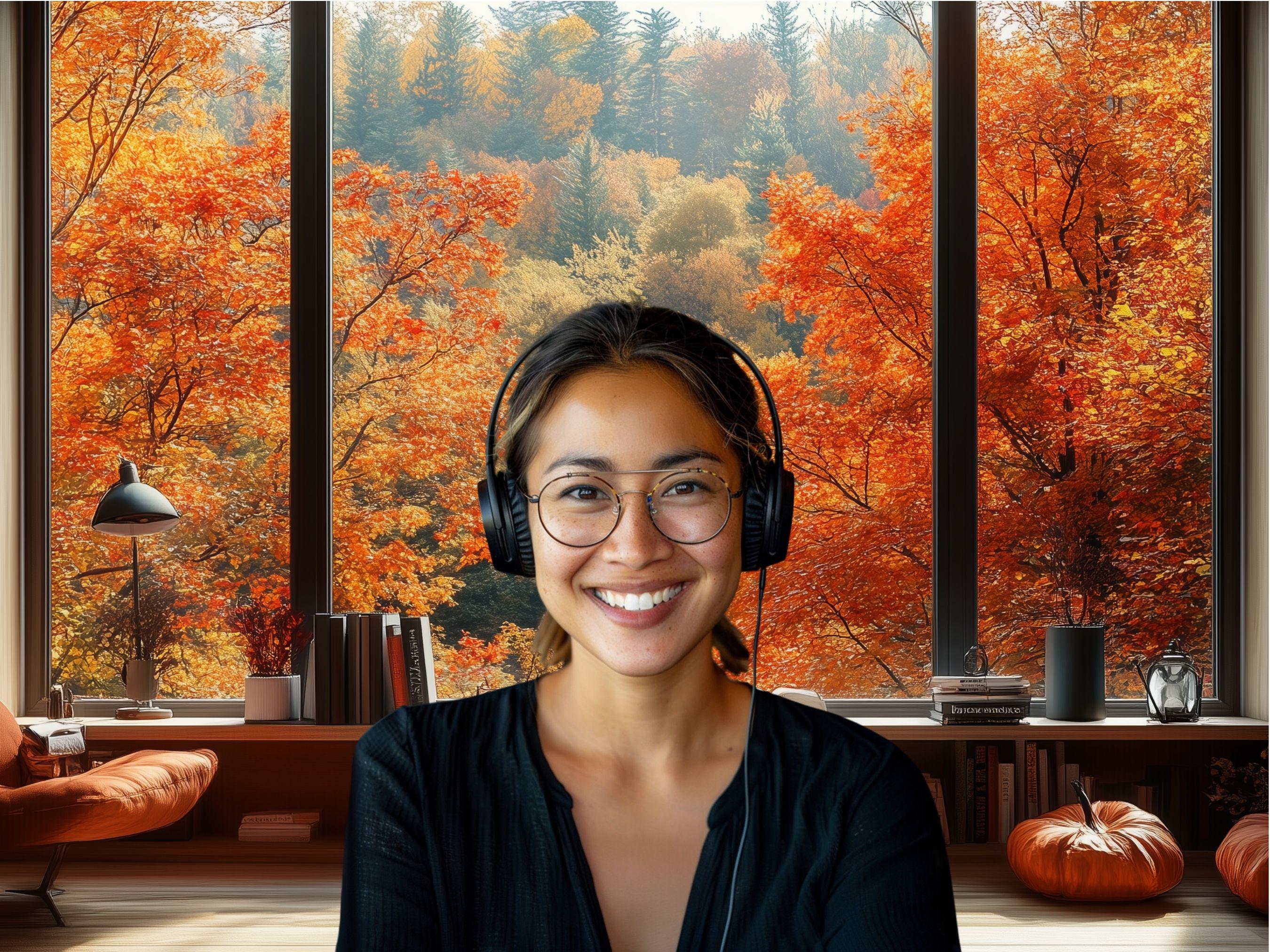 Fall Trees Window Virtual Background | Cozy Autumn Zoom Backdrop ...