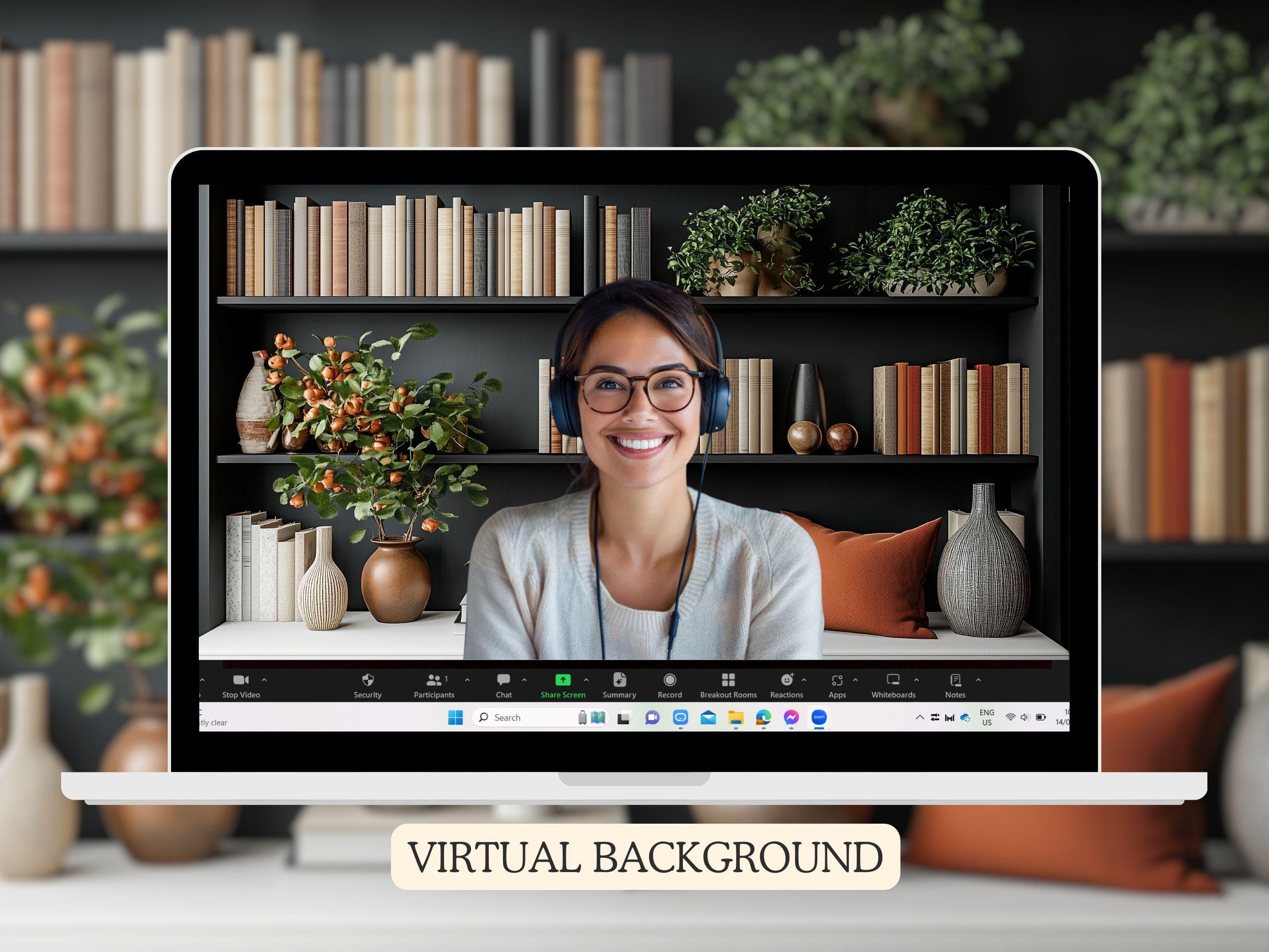 Zoom Background Bookshelves for Virtual Meetings | Modern Home Office ...