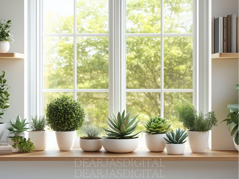 Zoom Background | Cozy Bookshelf & Window Plants | Virtual Meeting Backdrop | Home Office Decor ...