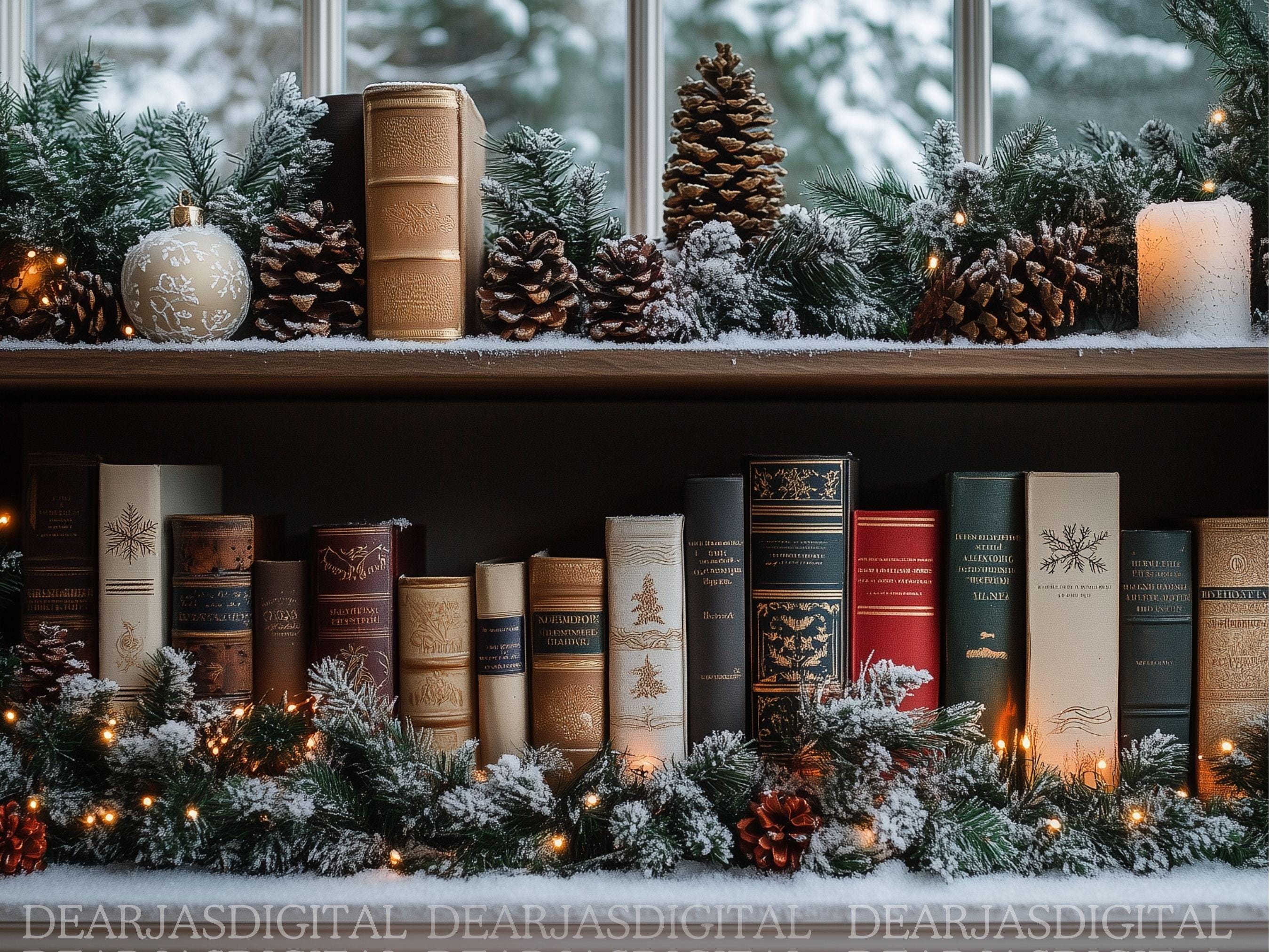 Winter Wonderland Bookshelf Virtual Background – Cozy Snowy Library ...