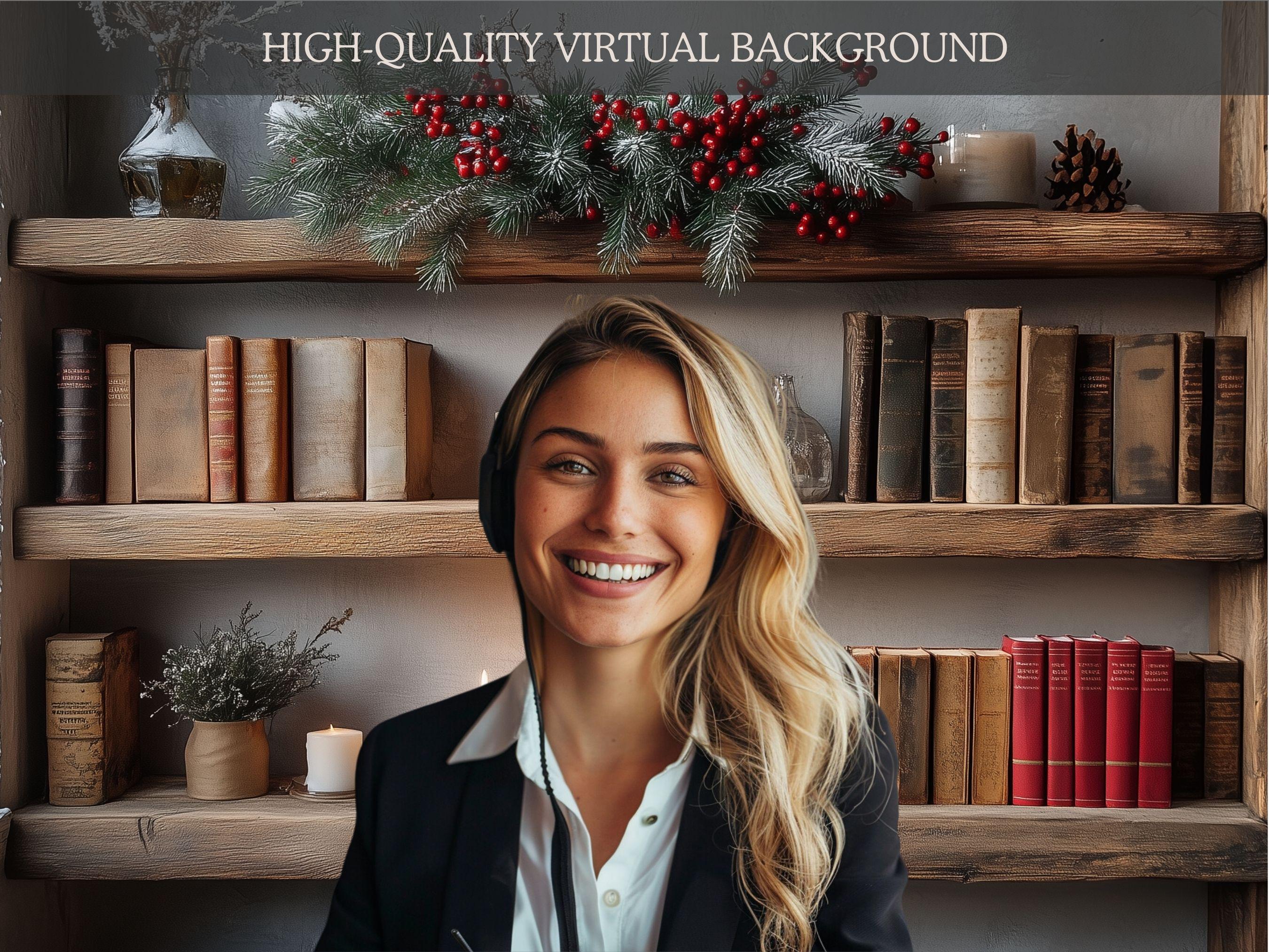 Winter Bookshelf Virtual Background Zoom Meetings, Christmas Themed ...