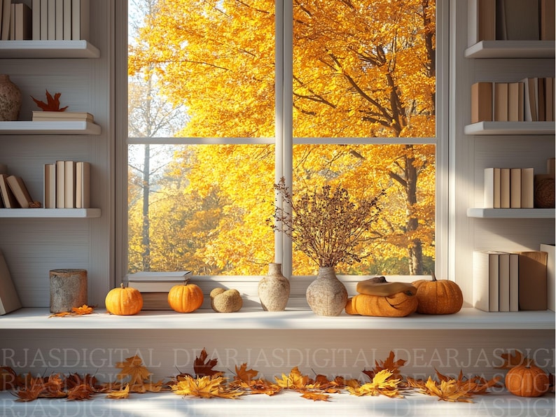 Autumn Theme Bookshelf Virtual Background | Cozy Fall Backdrop for Zoom ...