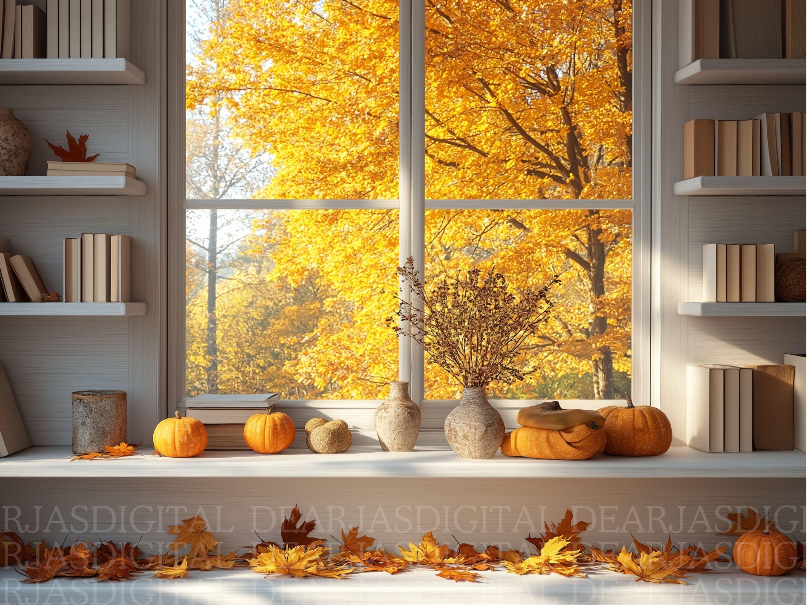 Autumn Theme Bookshelf Virtual Background | Cozy Fall Backdrop for Zoom ...