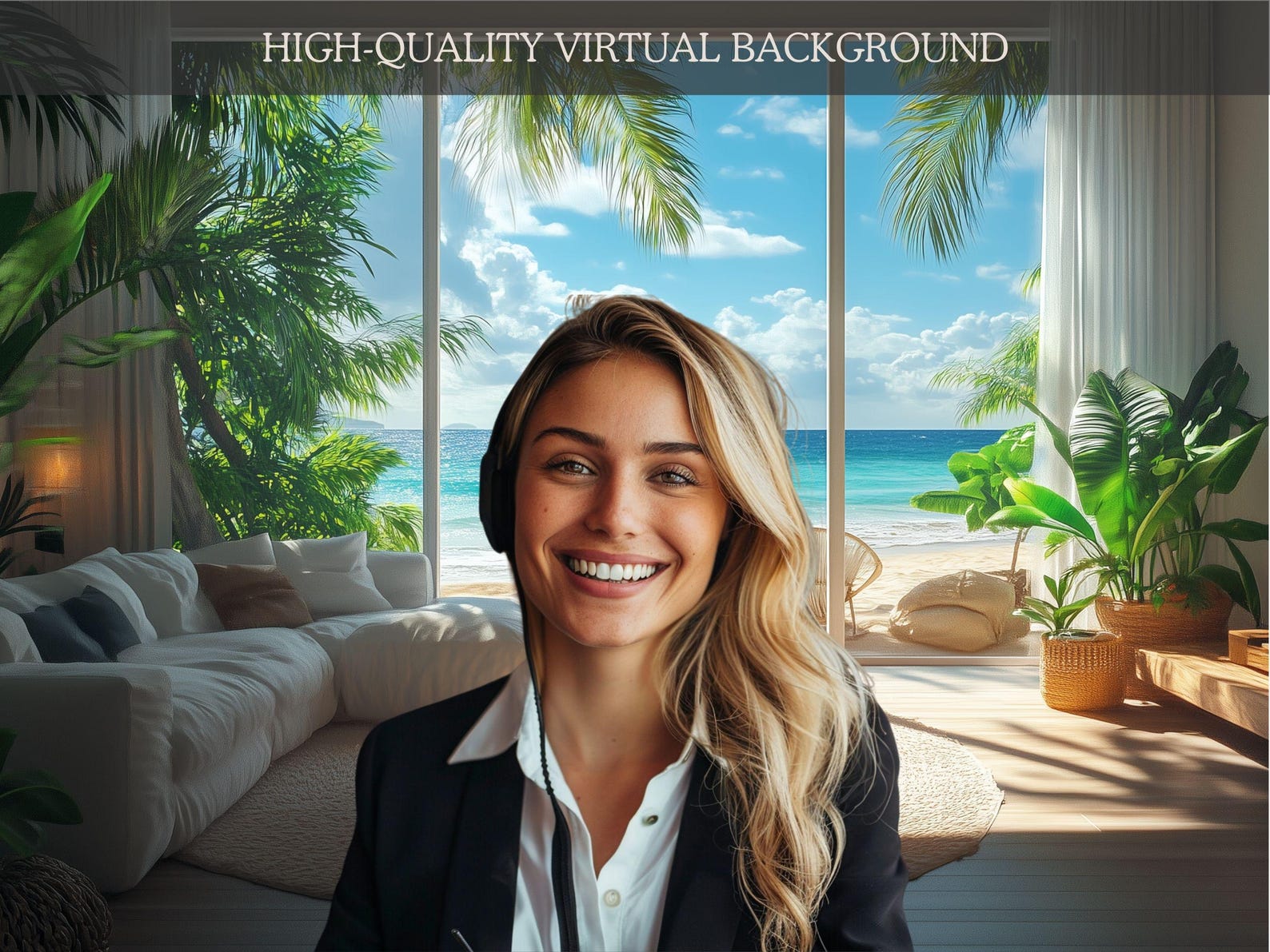 Virtual Background Beach View Living Room | Scenic Coastal Digital ...