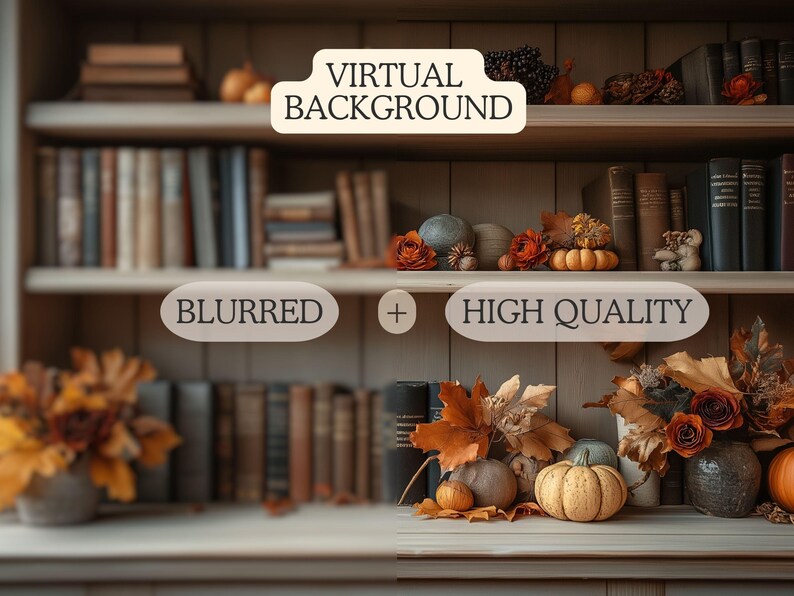 Autumn Theme Bookshelf Virtual Background | Cozy Fall Backdrop for Zoom ...