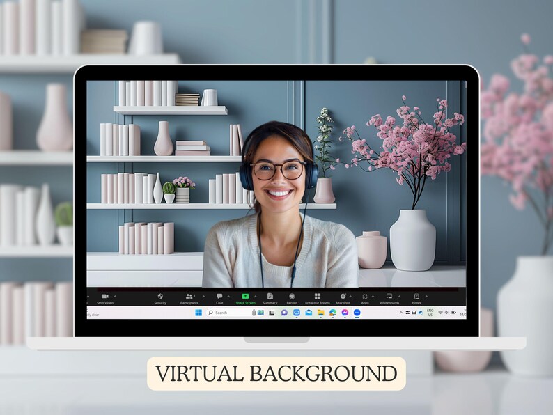 Modern Bookshelf Zoom Background, Minimalist Home Office (digital ...