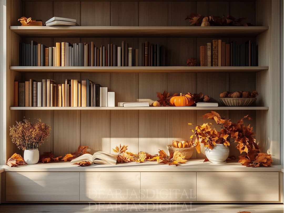 Zoom Background | Autumn Bookshelves | Cozy Virtual Meeting Backdrop ...