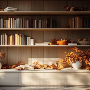 Zoom Background | Autumn Bookshelves | Cozy Virtual Meeting Backdrop ...