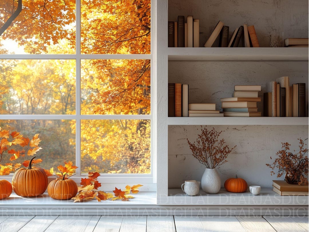 Autumn Theme Bookshelf Virtual Background | Cozy Fall Backdrop for Zoom ...