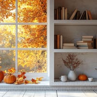 Autumn Reading Nook Virtual Background | Cozy Bookshelf & Window Fall ...