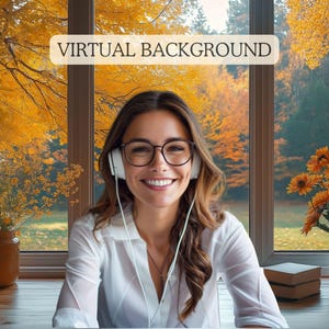 Cozy Autumn Wallpaper | Fall Trees Window Virtual Background for Zoom ...