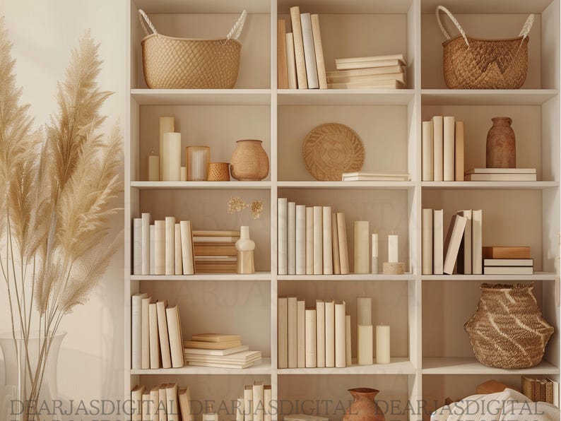 Boho Bookshelf Zoom Background | Cottagecore Home Office (digital ...
