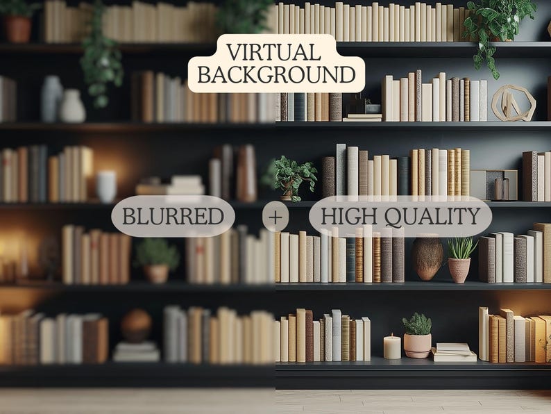 Cozy Bookshelf Zoom Backgrounds | Virtual Background for Video Calls | Home Office Decor ...