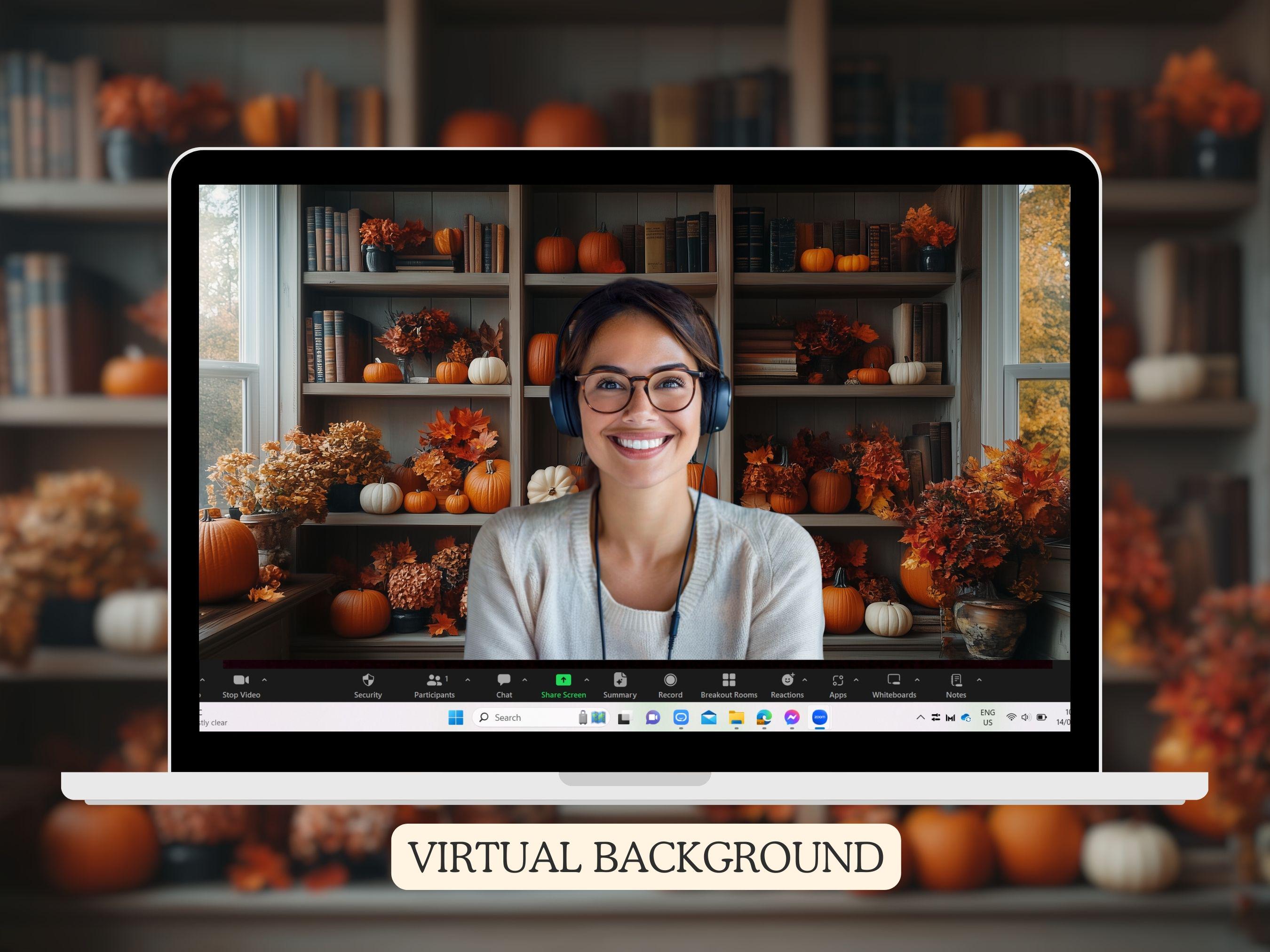 Autumn Bookshelf Virtual Background, Festive Fall Theme (PNG) - Etsy