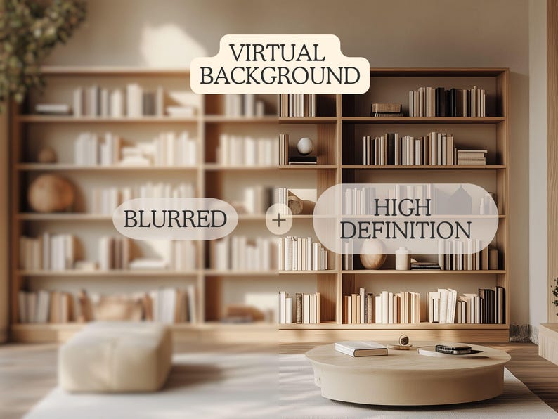 Modern Bookshelf Zoom Background | Minimalist Home Office (instant ...